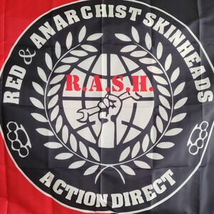 RASH Action Direct Flag Banner 3x5ft Red & Anarchist Skinheads R.A.S.H ...