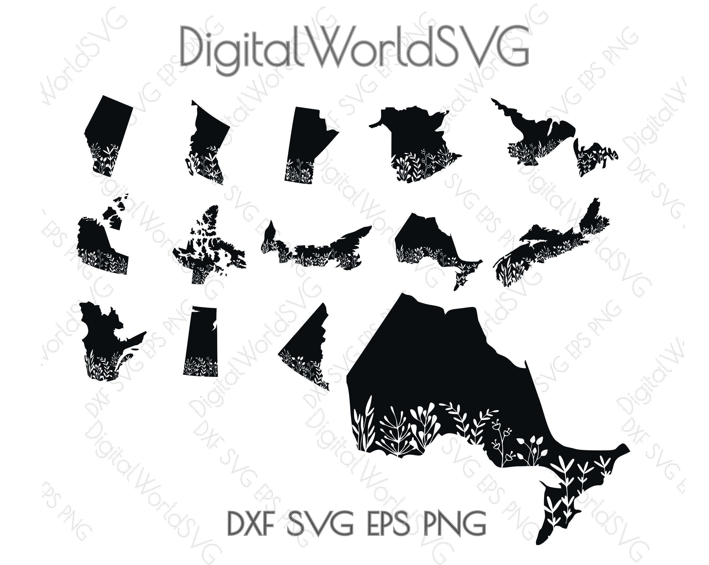 All 13 Provinces of Canada Outline SVG Digital File Floral - Etsy UK