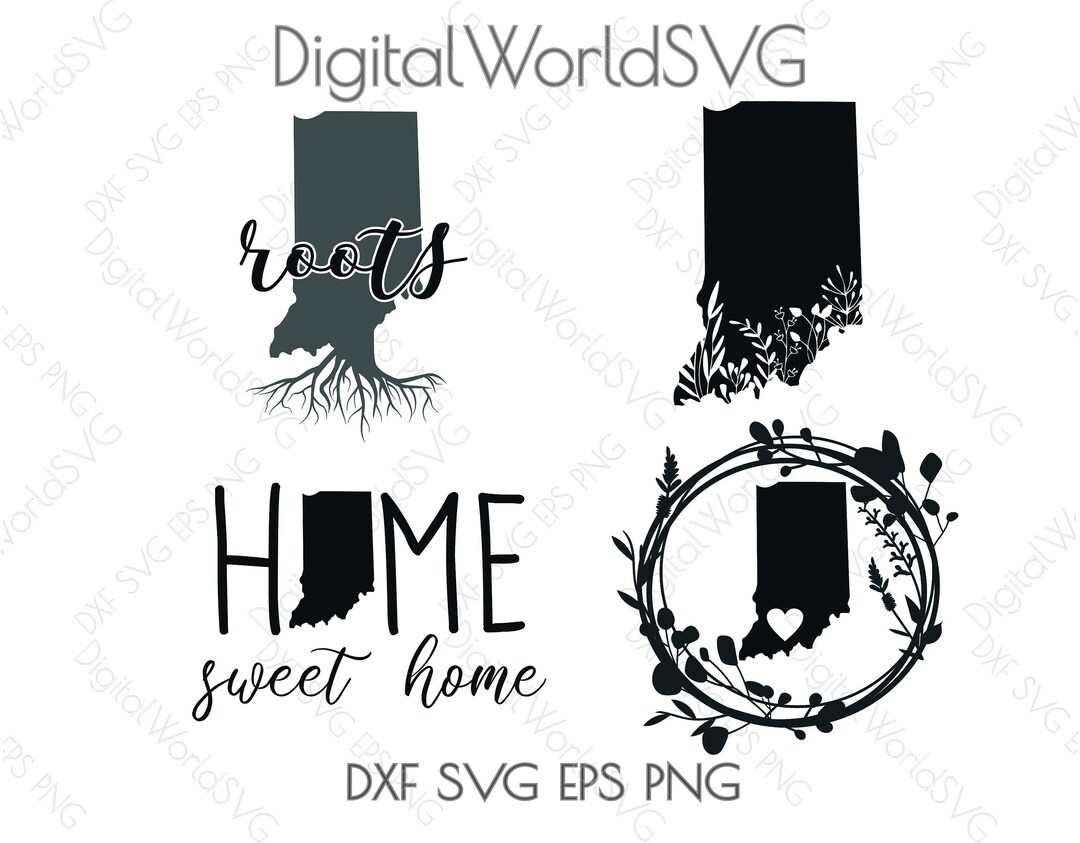 Indiana State Digital File Home Sweet Home Floral Design - Etsy