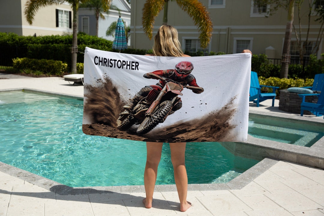 Motorcycle Beach Towel, Dirt Bike Pool Towel, Birthday Gift for Him ...