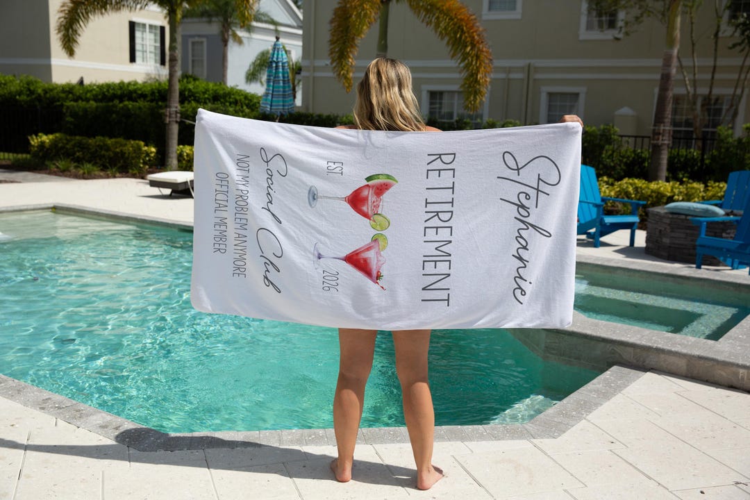 Custom Name Retirement Pool Towel | Funny Retirement Gift for Her ...