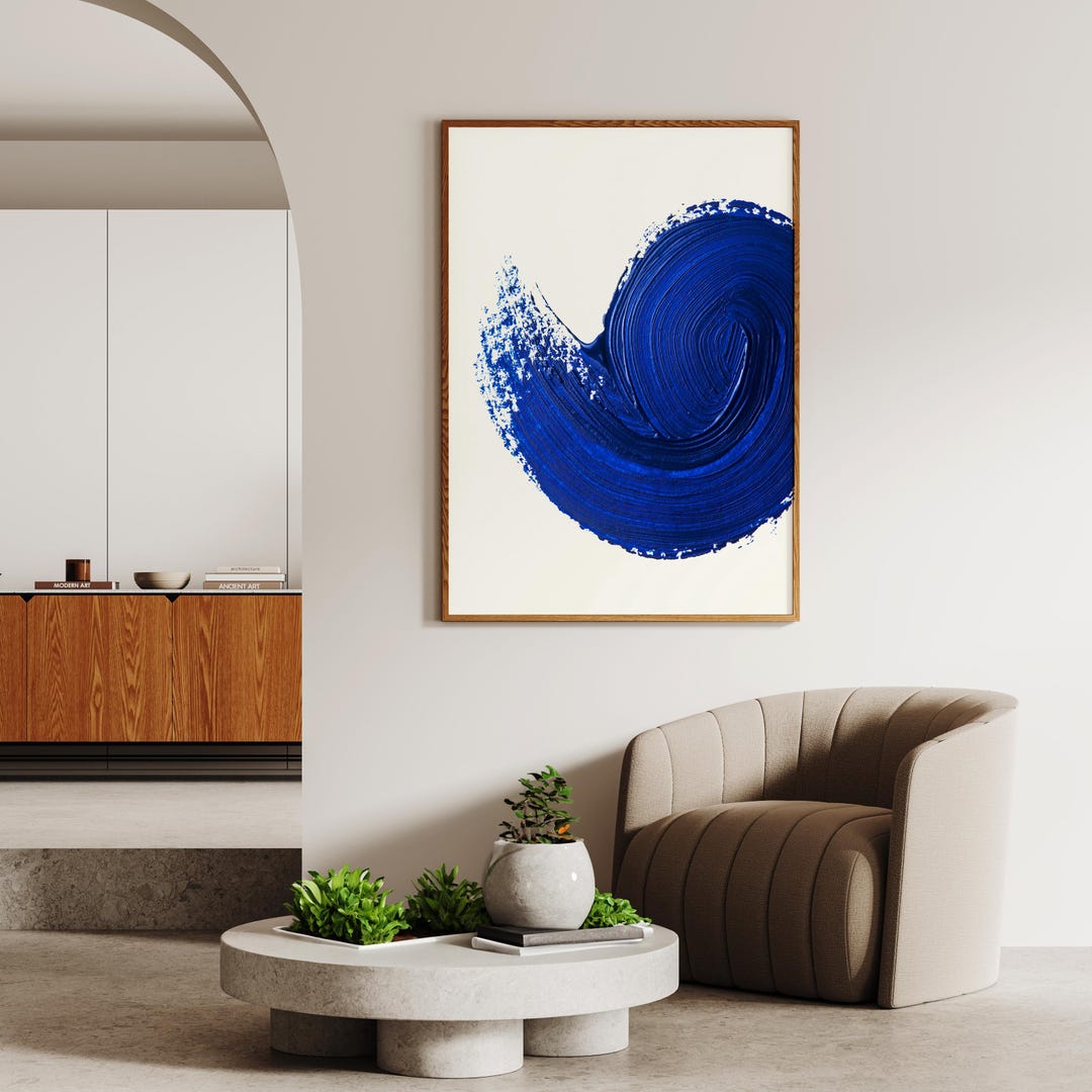 Wall Art, Primary Blue Paint Stroke Print, Studio Art Decor, Trendy ...