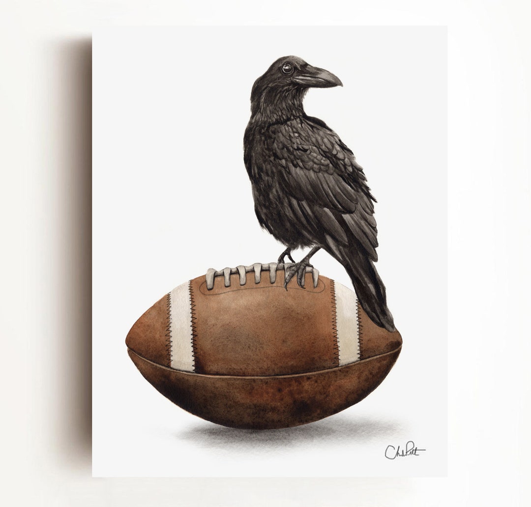 Raven and Football, Bird Land, Baltimore Maryland Ravens Watercolor Art ...