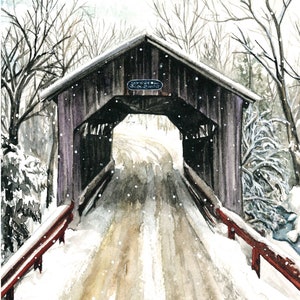 Stowe Vermont Landscape Gold Brook Covered Bridge Watercolor Emily's ...