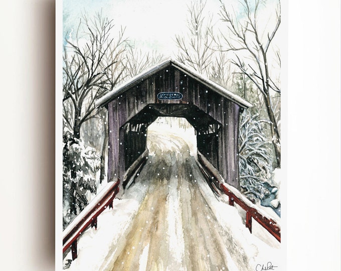 Stowe Vermont Landscape Gold Brook Covered Bridge Watercolor Emily's ...