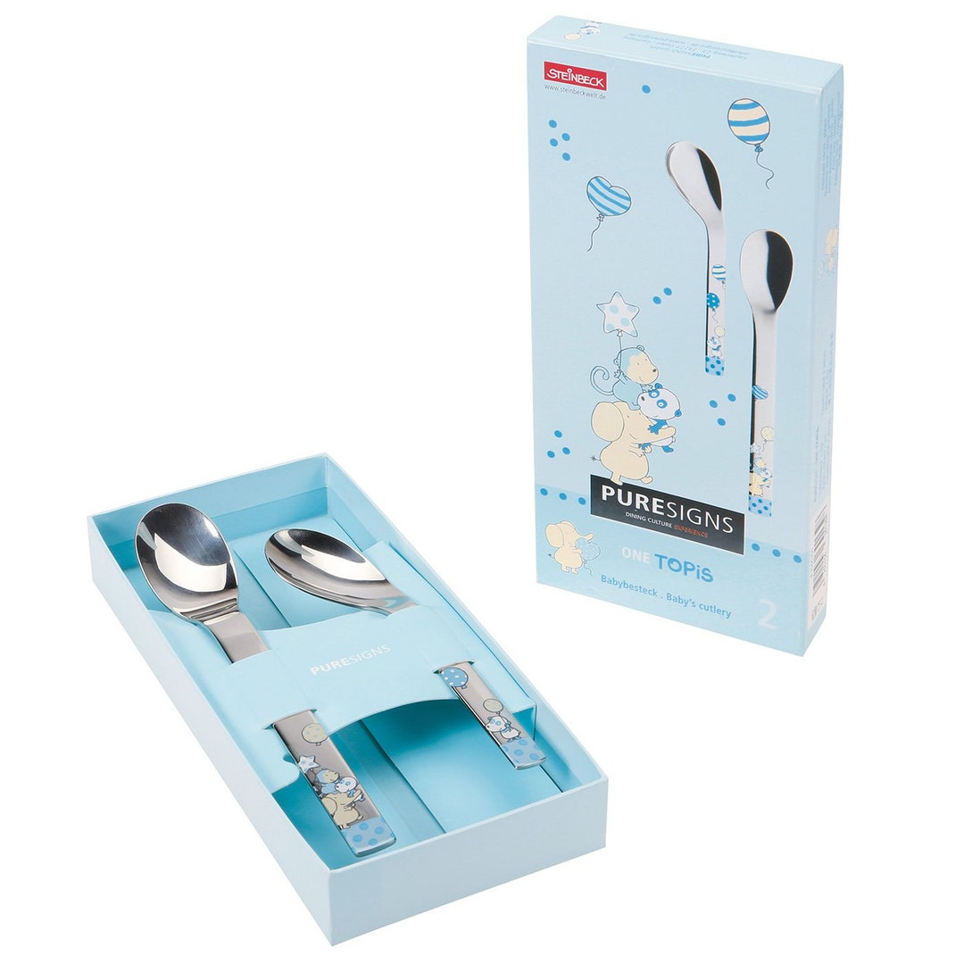 PURESIGNS One TOPIS Blue Baby Spoon Set 2-piece Engraved With - Etsy