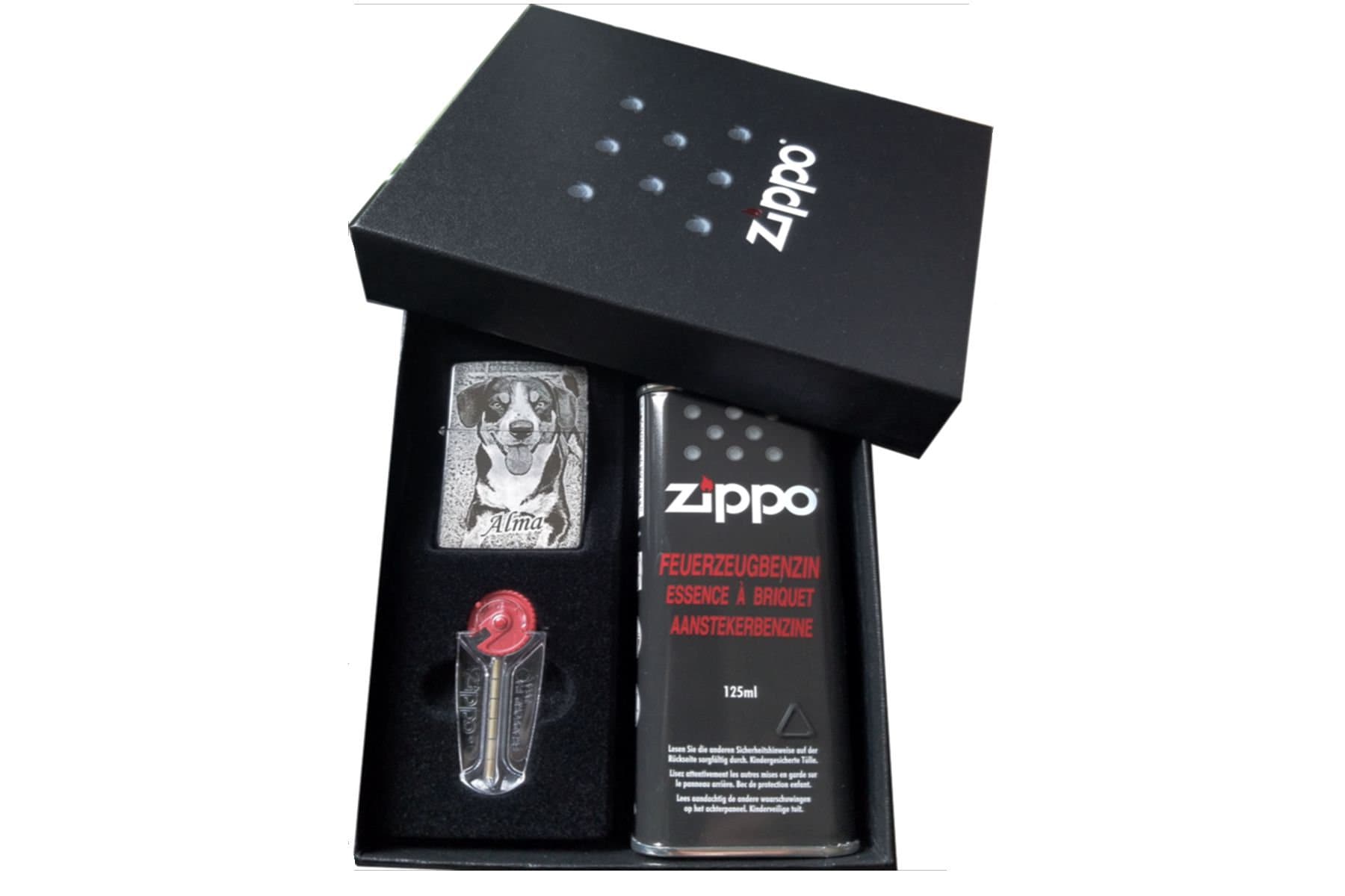ZIPPO Gift Set Lighter Engraved Chrome MATT Silver With Photo and Text ...