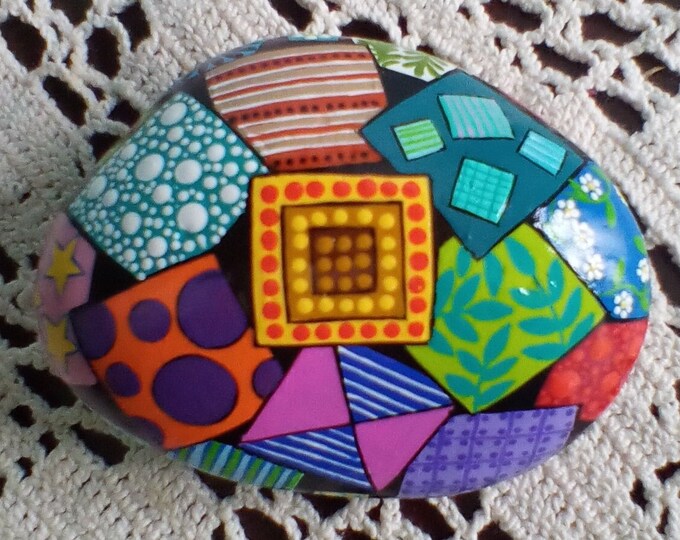 Square Design Painted Rock - Etsy