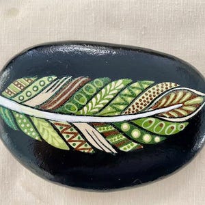 Sparkled Boho Feathers Painted Rocks - Etsy