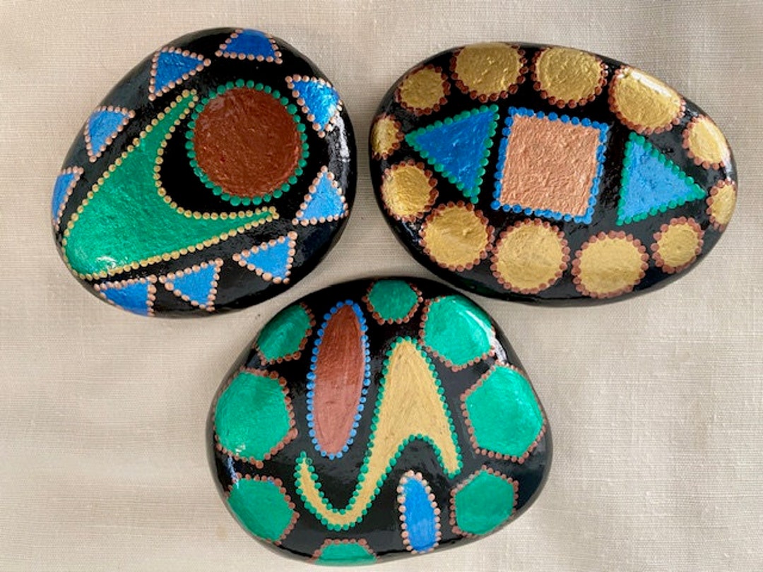 Metallic Geometric Design Painted Rocks - Etsy