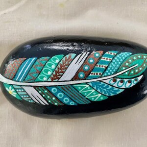 Sparkled Boho Feathers Painted Rocks - Etsy