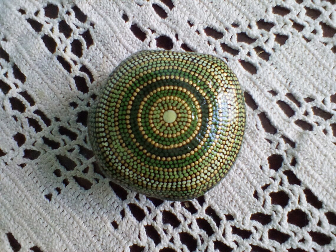 Green Dotted Painted Rock | Etsy