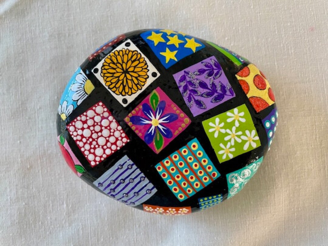 Square Design Painted Rock - Etsy