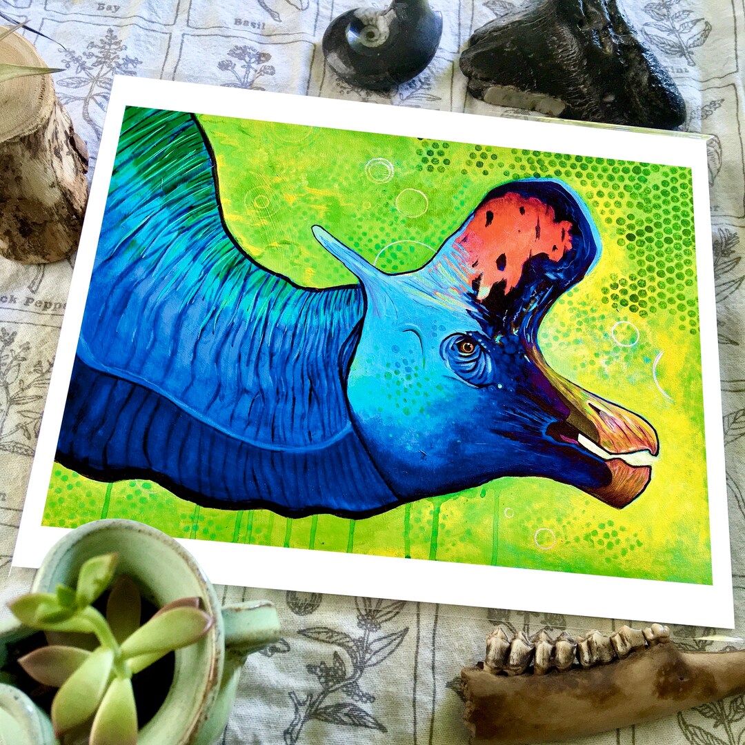 Lambeosaurus Dinosaur Art Print: Hadrosaur Painting, 8x10 - Etsy