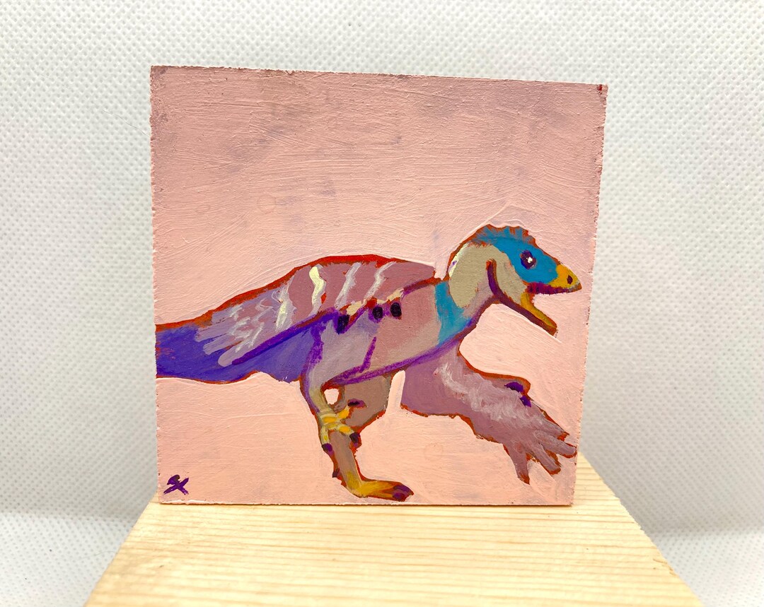 Raptor Dinosaur Original 3" X 3" Acrylic Painting - Etsy