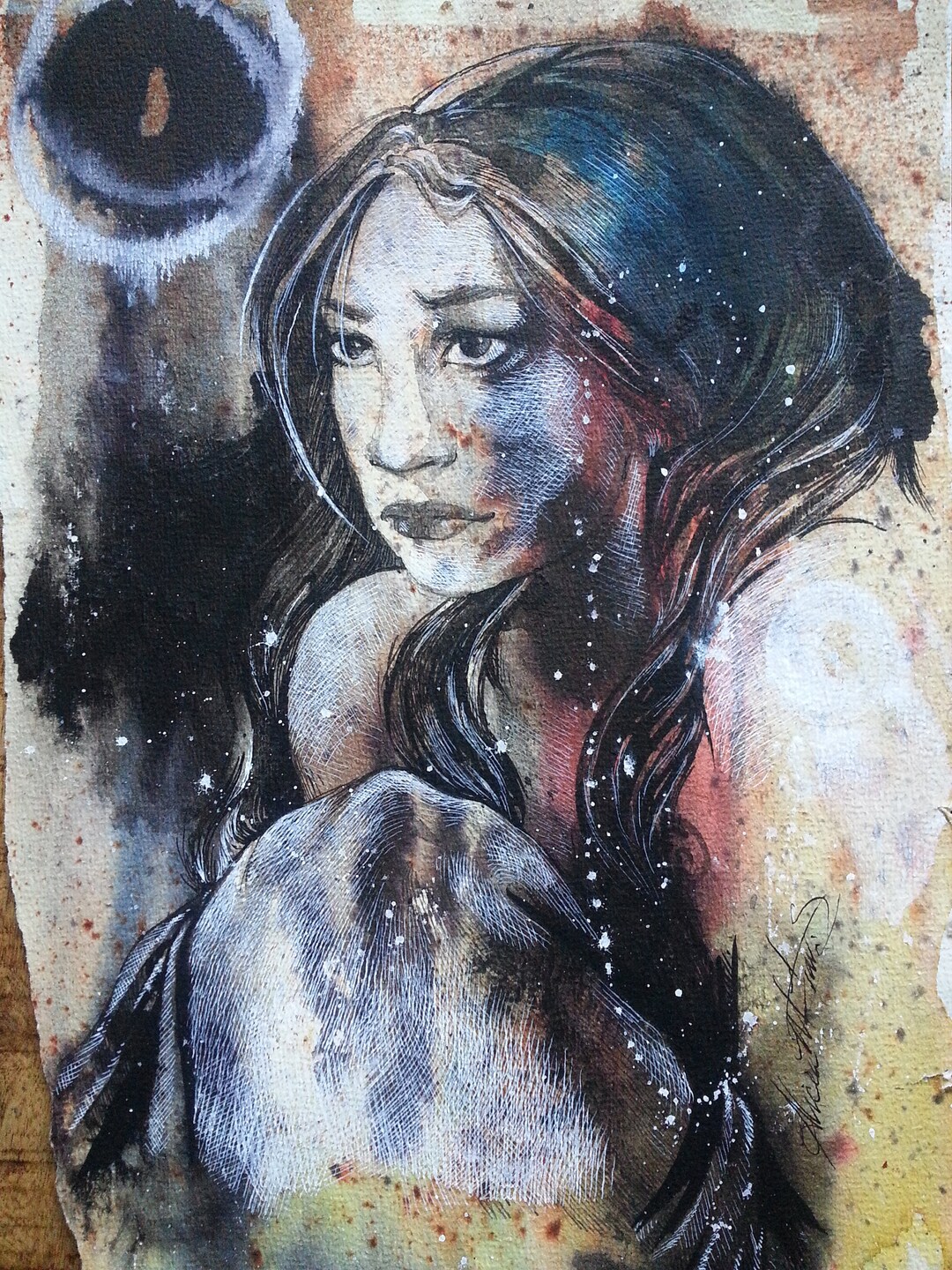 Original, Unique, Hand-painted Watercolor, Portrait of Moon Goddess ...