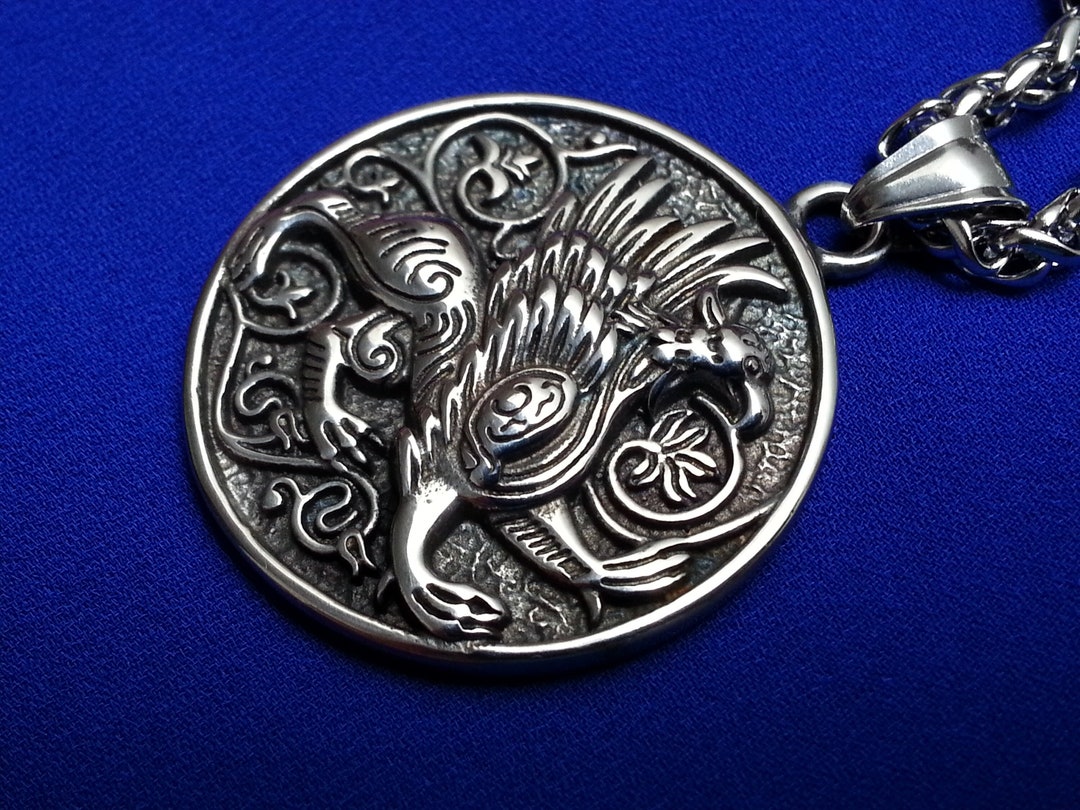 Powerful Byzantine Griffin Stainless Steel Silver-tone Pendant, Tri ...