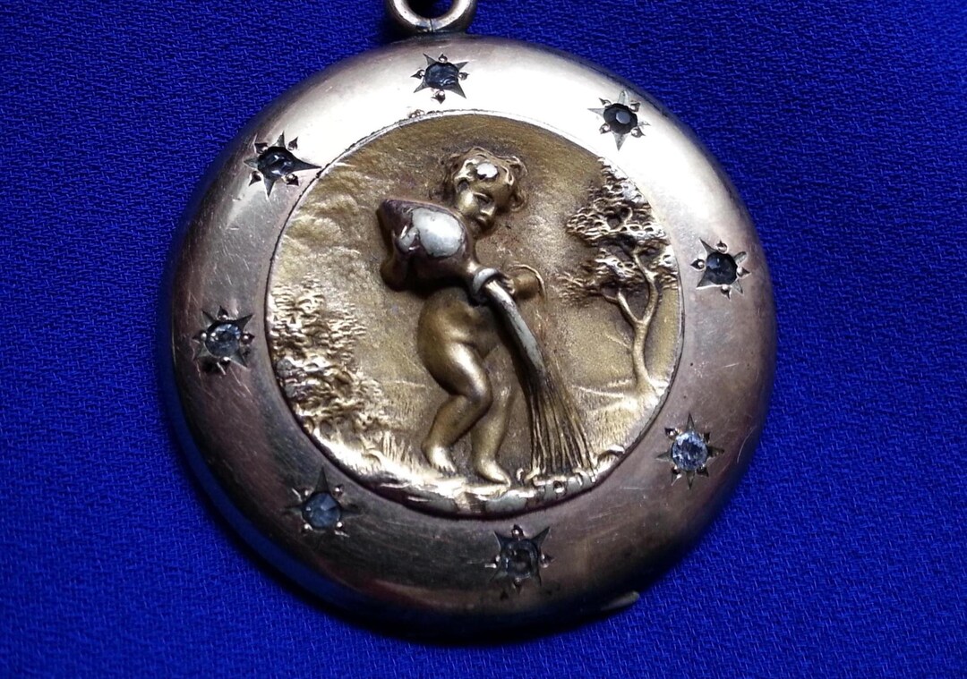 Rare Antique Edwardian/art Nouveau Large Locket, Aquarius Zodiac Sign ...
