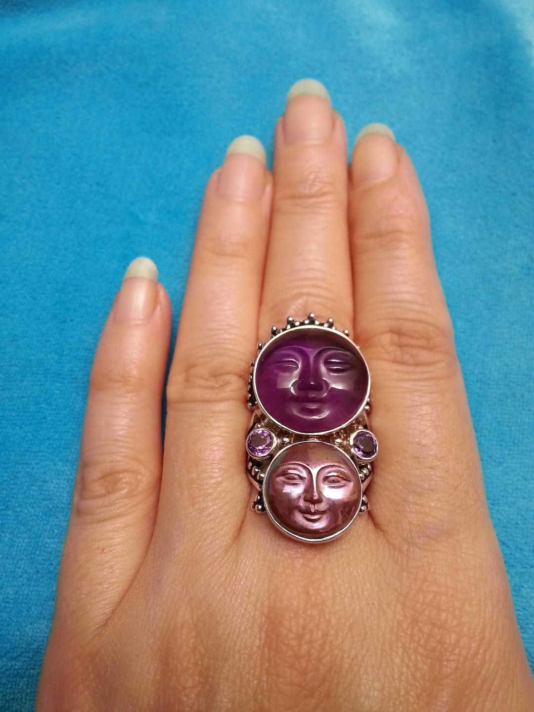 Spectacular Sterling Silver Ring, Two Goddess Hand-carved Faces ...