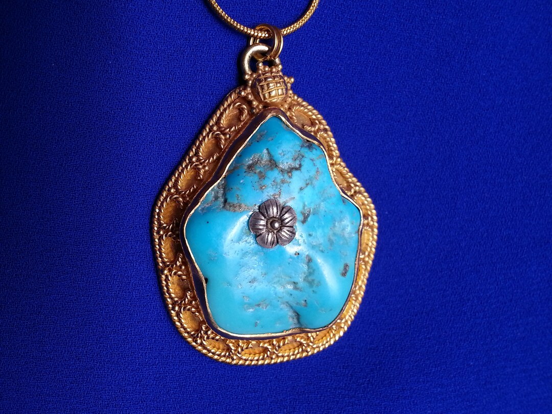 Amazing Turquoise Sterling Silver Gilt Pendant, Handmade Unique Elegant ...