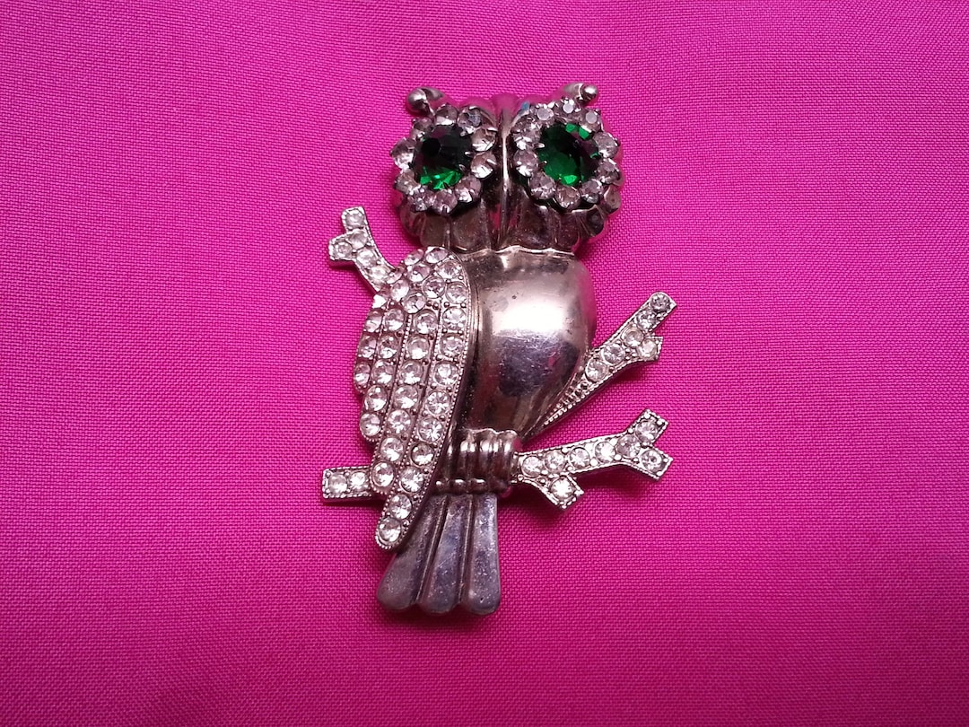 Rare Vintage Sterling Silver Owl Brooch, Bold Design, Sparkling ...