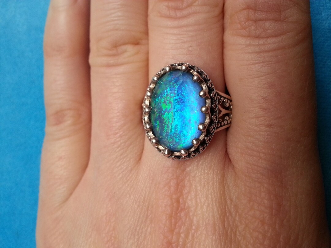 Spectacular Sterling Silver Sajen Ring Opal and Faceted Quartz, Amazing ...