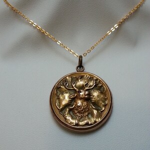 Rare Antique Edwardian/art Nouveau Gold-filed Locket, Powerful Deer ...