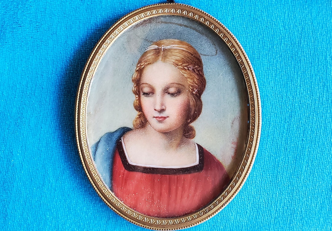 Wonderful Antique Hand-painted Miniature of the Virgin Mary After ...
