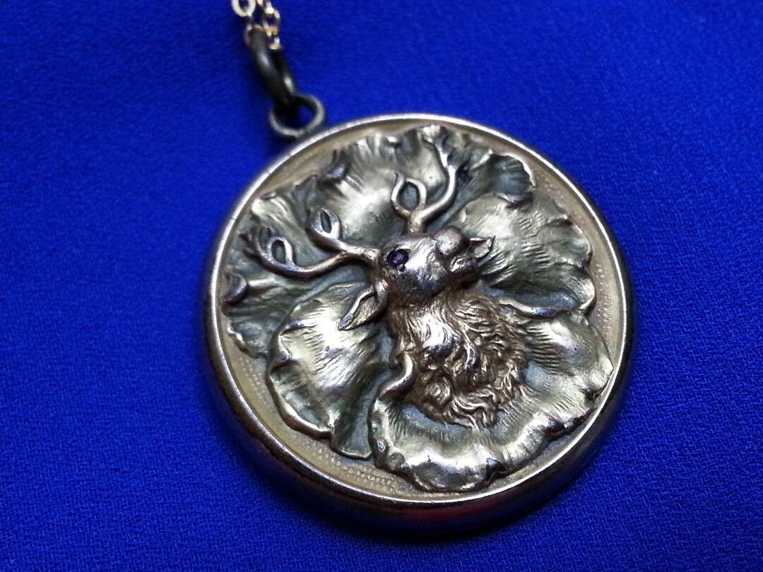 Rare Antique Edwardian/art Nouveau Gold-filed Locket, Powerful Deer ...