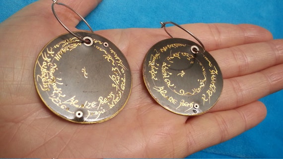Rare bronze hand-written poem earrings, Greek, Byzant… - Gem