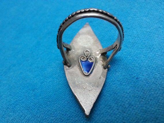 Rare sterling silver enamel coral Musi Hunt ring, blu… - Gem