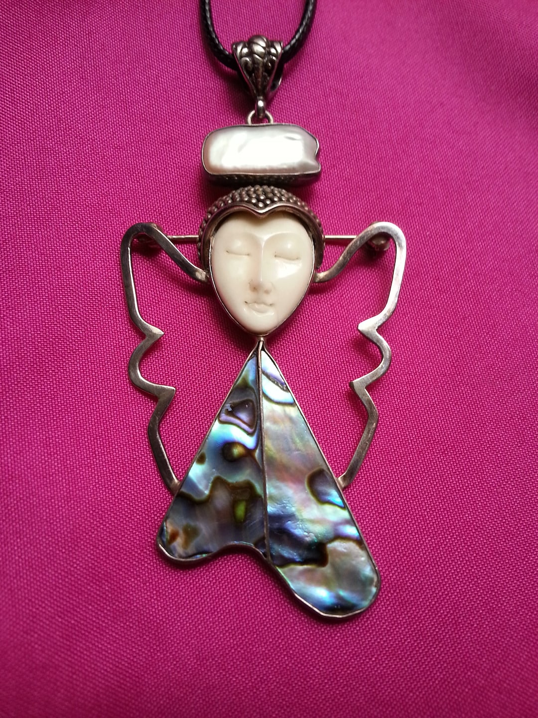 Charming Sterling Silver Angel Pendant, Moon Goddess Lady, Hand-carved ...