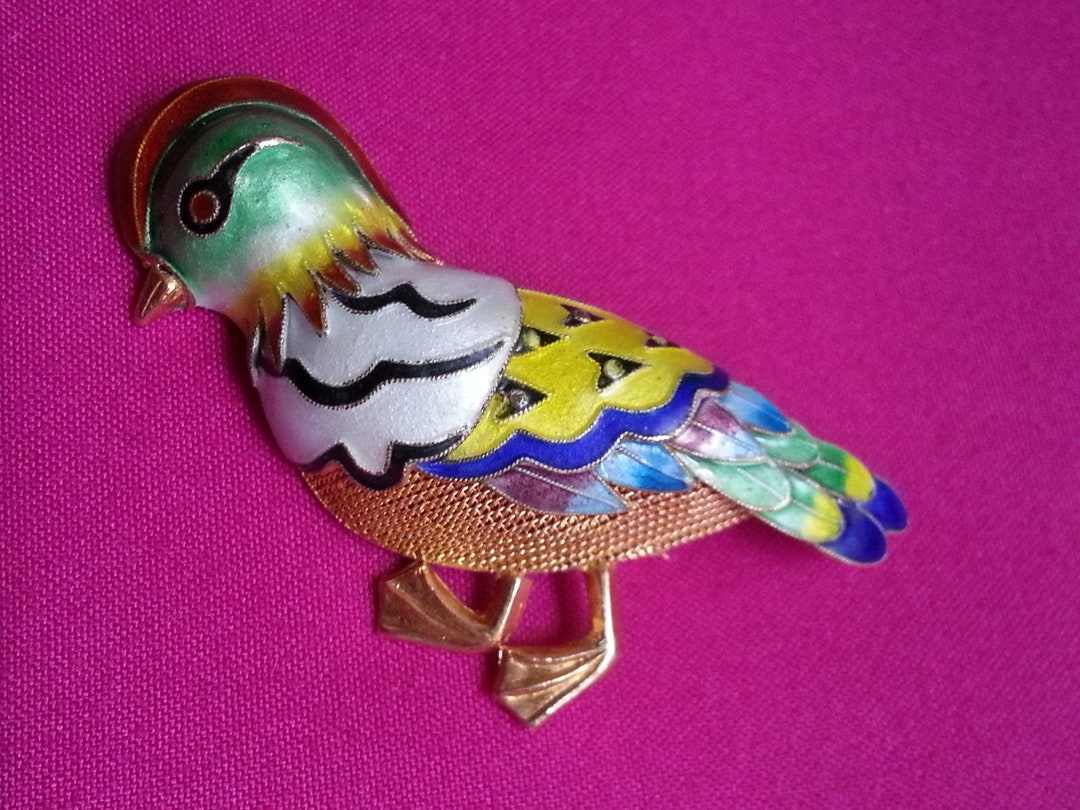 Elegant Silver Gilt Chinese Export Bird Enamel Filigree Brooch ...