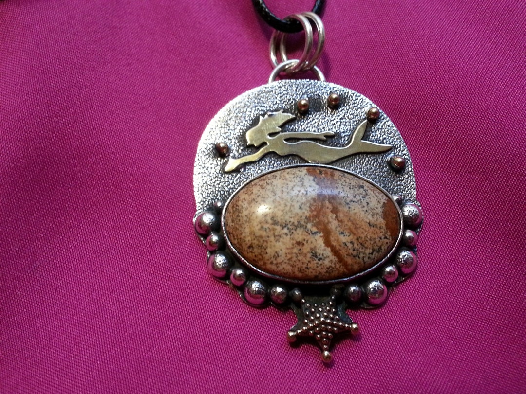 Lovely Sterling Silver Mermaid Pendant, Starfish, Picture Jasper, Moto ...
