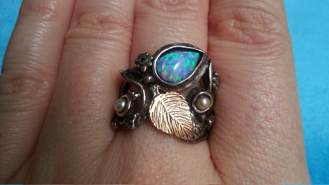 Striking Sterling Silver Lab-created Fiery Blue Opals Ring, Statement Impressive Unusual Design ...