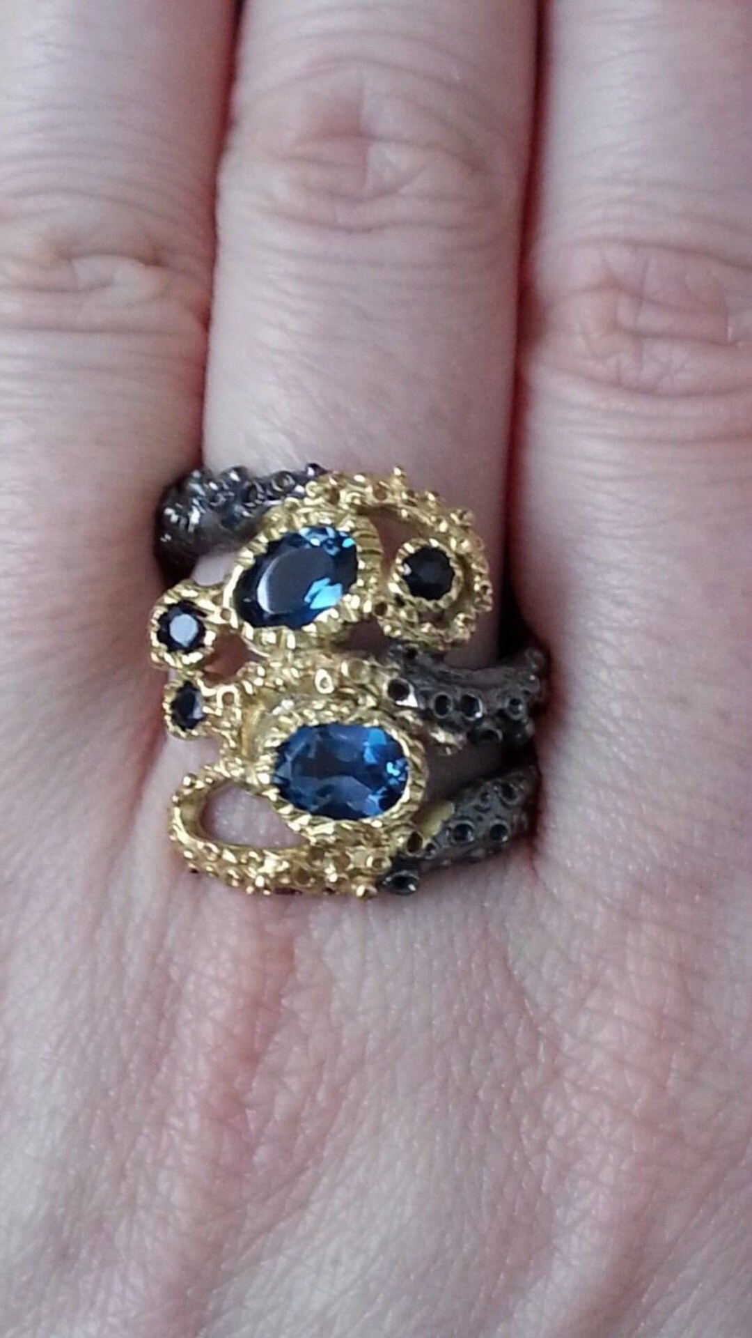 Impressive Sapphire Spinel Sterling Silver Gold-wash Ring, Organic ...