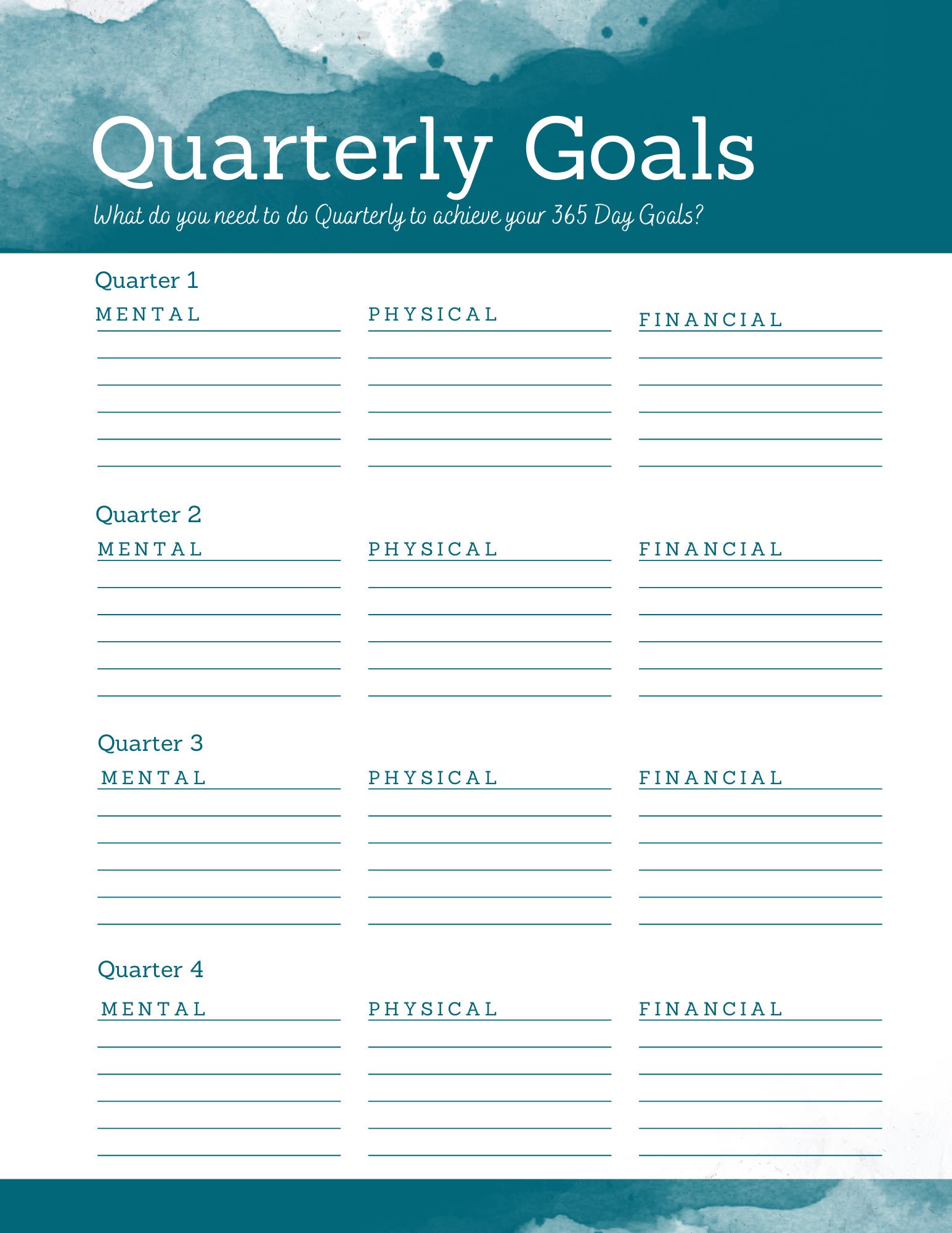 Quarterly Goal Setting Journal Printable Instant Download Planner 2022 ...