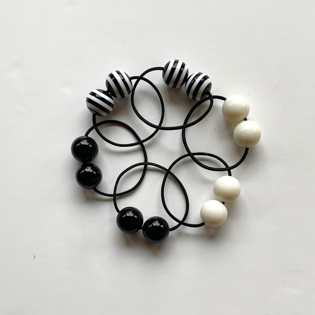 Black Hair Bobbles for Girls, Beaded Hair Tie Accessories. Retro Hair ...