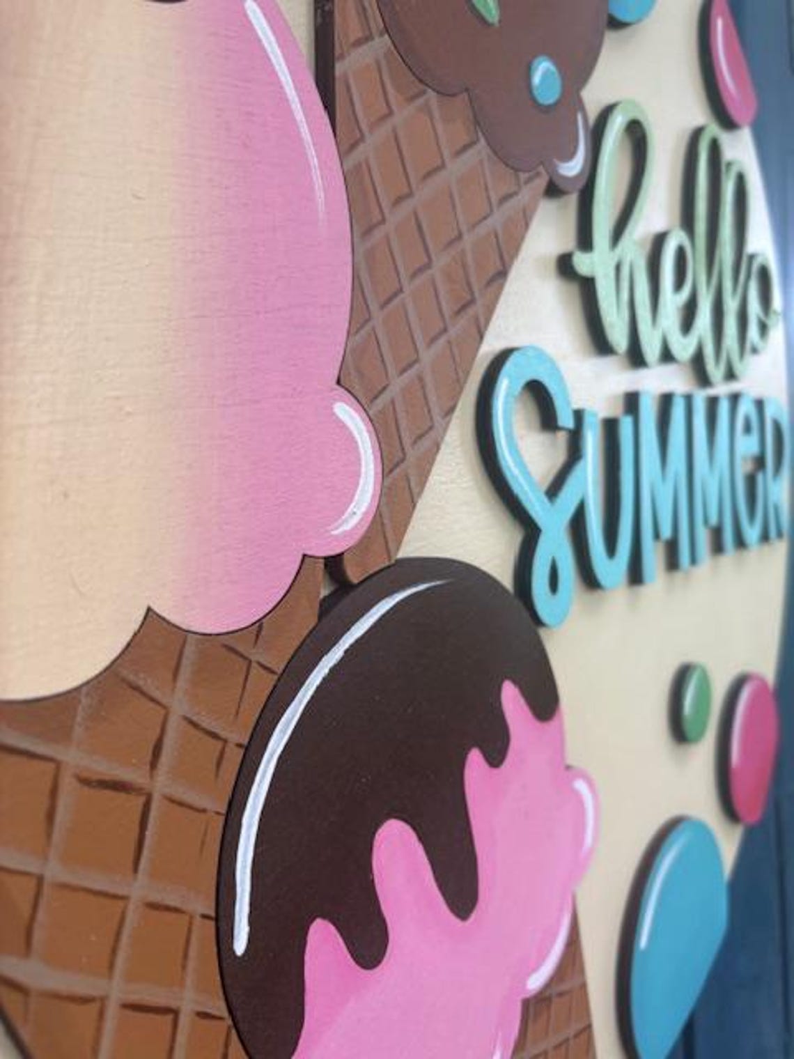Ice Cream Door Hanger | Summer Door Sign | 18" Round Wooden Door Hanger ...