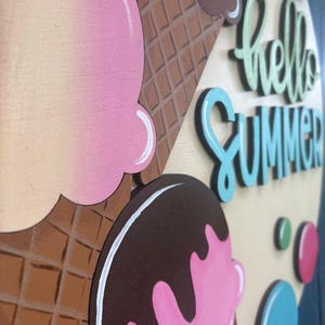 Ice Cream Door Hanger | Summer Door Sign | 18" Round Wooden Door Hanger ...