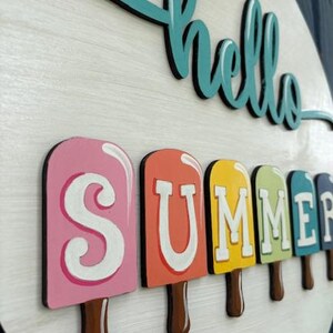Popsicle Door Hanger | Hello Summer | 18" Round Wooden Sign With Bow ...