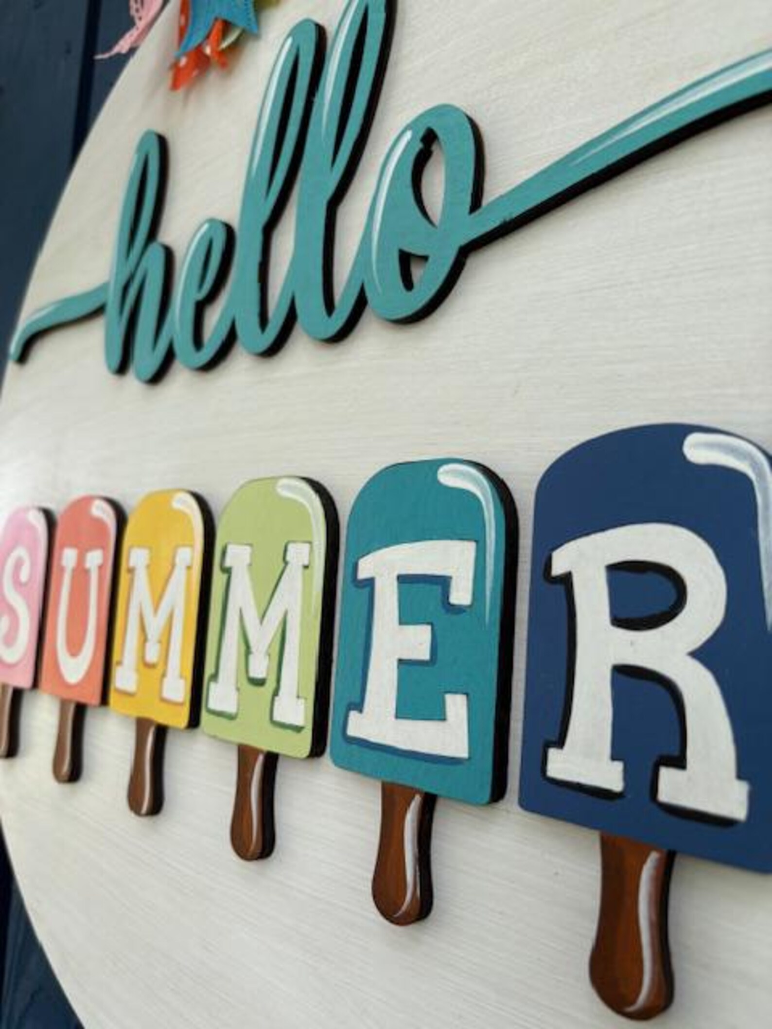 Popsicle Door Hanger | Hello Summer | 18" Round Wooden Sign With Bow ...