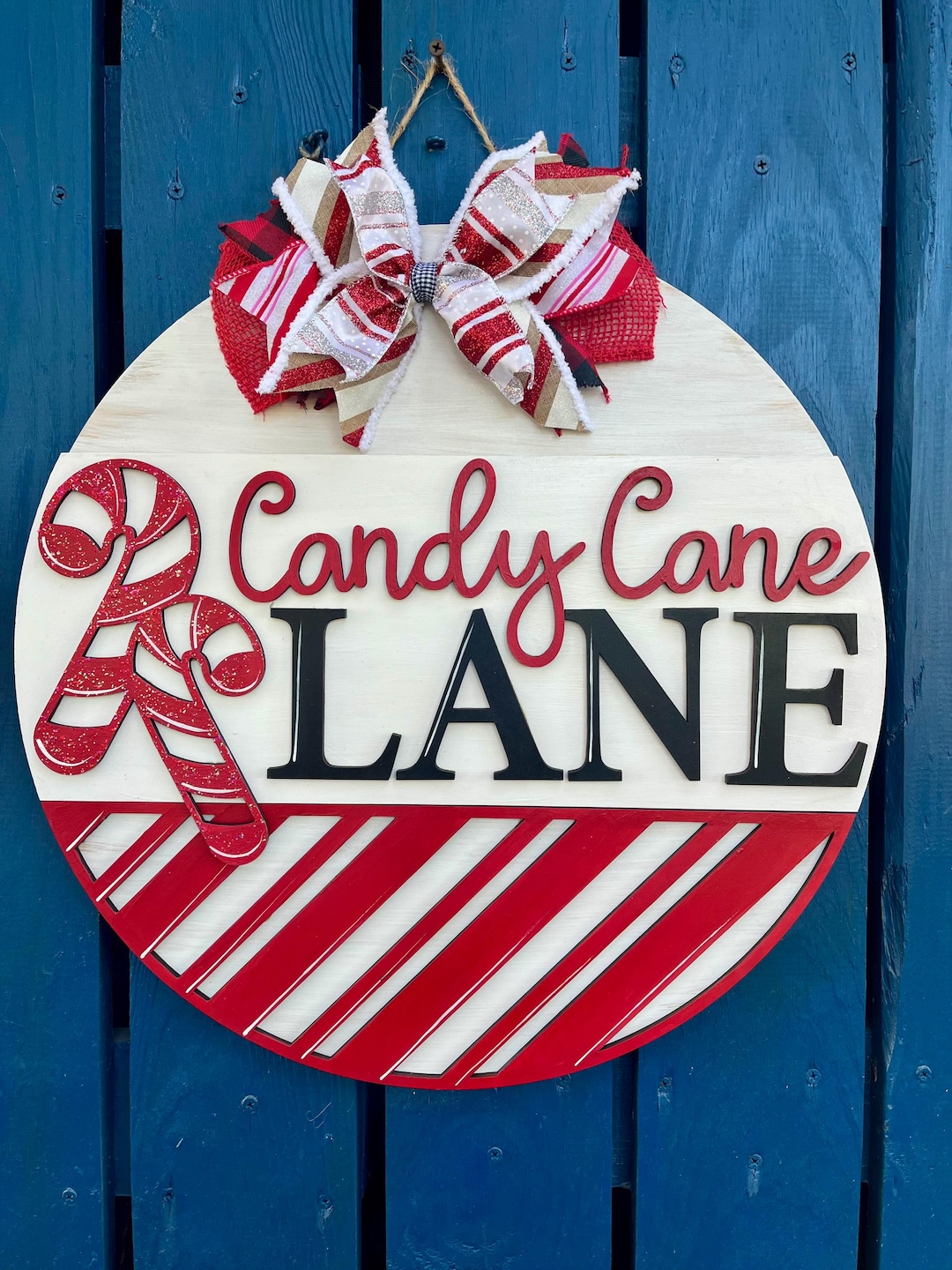 Candy Cane Lane Christmas Door Sign: Hand-painted Wooden Holiday Decor ...