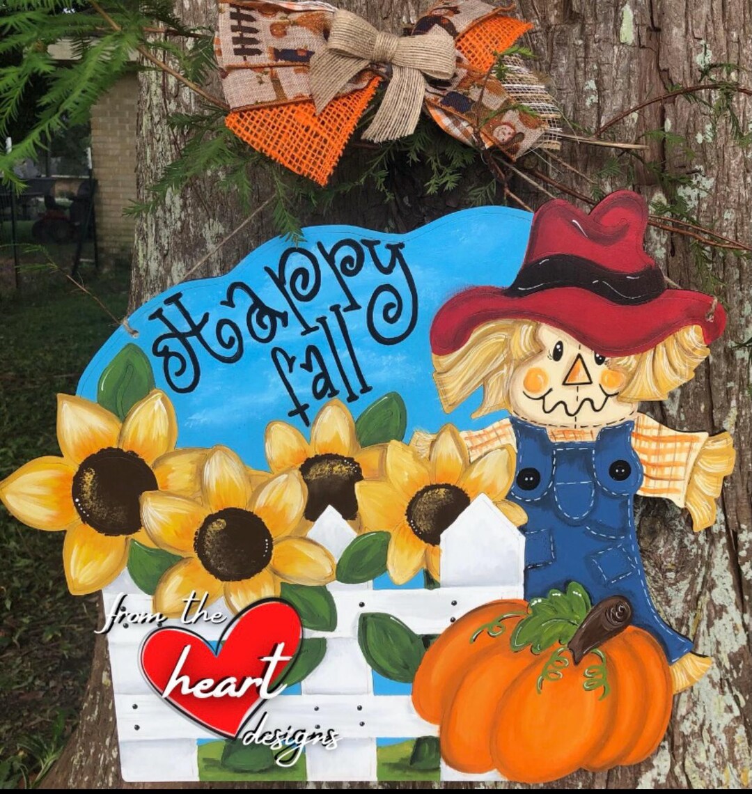 Happy Fall Scarecrow Door Hanger | Fall Door Sign | Pumpkins | Fall ...