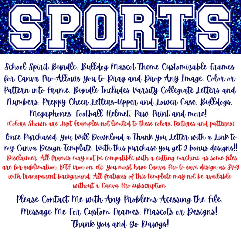 Bulldog School Spirit Canva Frame Template (digital Download) - Etsy