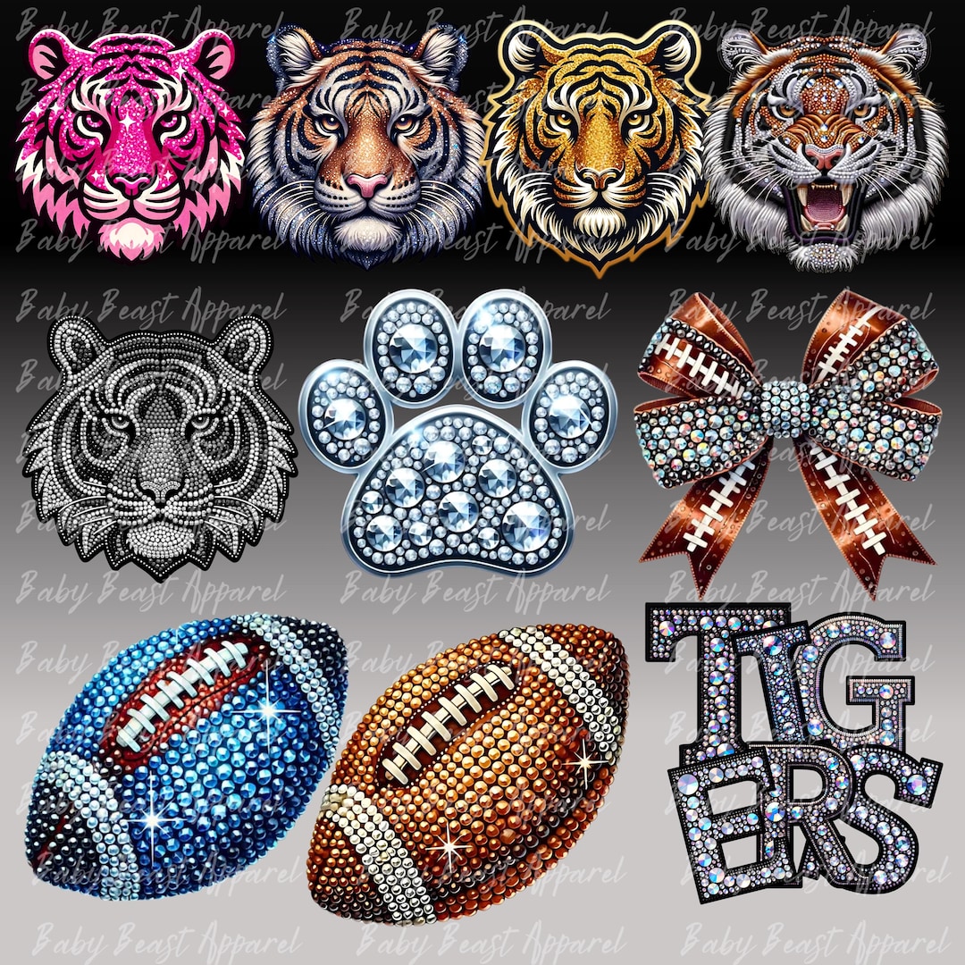 Sparkly Tiger Mascot Bundle: Jeweled Football Team PNG (digital ...