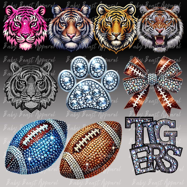 Sparkly Tiger Mascot Bundle: Jeweled Football Team PNG (digital ...