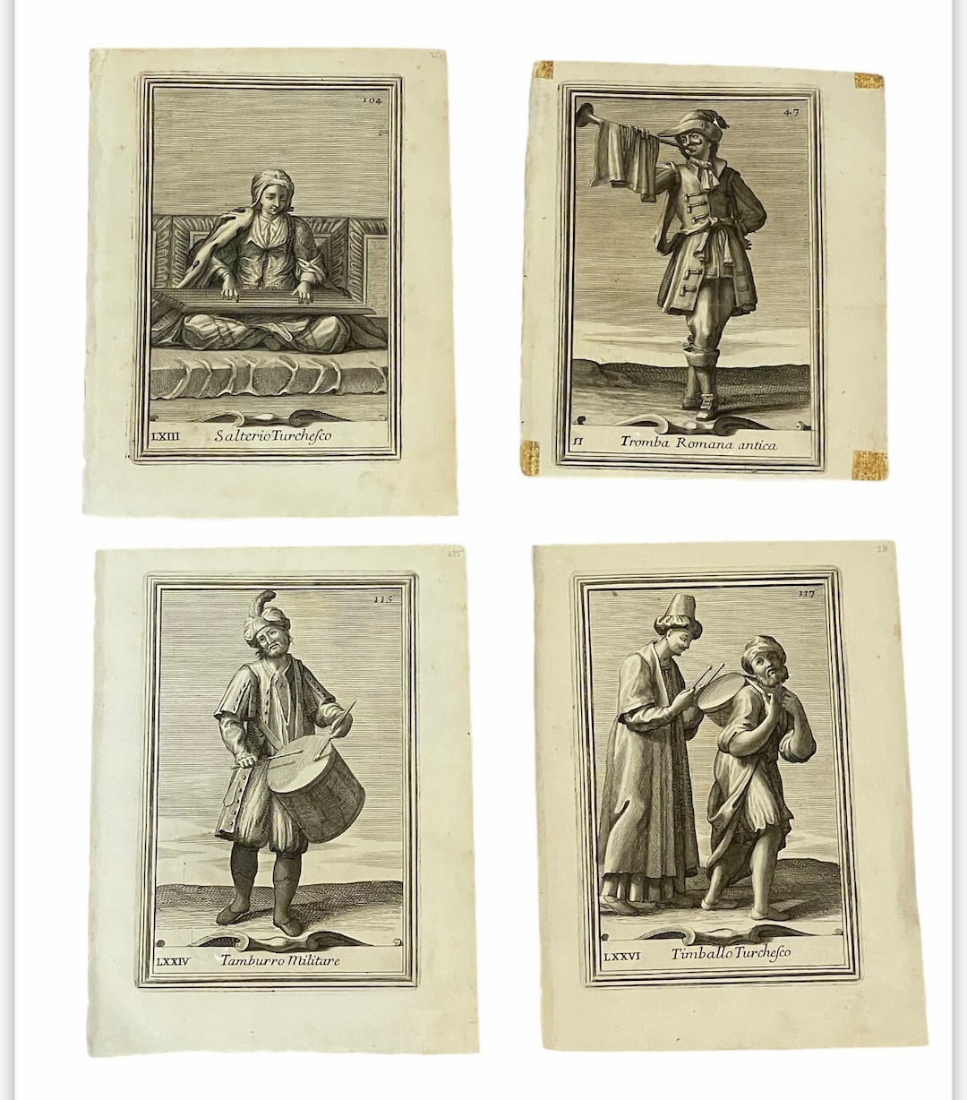 Printed 1722: FOUR Engraved Musical Instrument Plates - Perfect for a ...