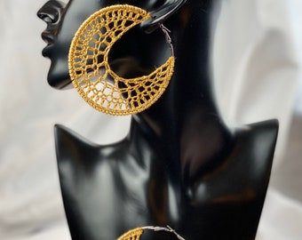 Black Large Hoop Earrings/ Crochet Earrings | Etsy
