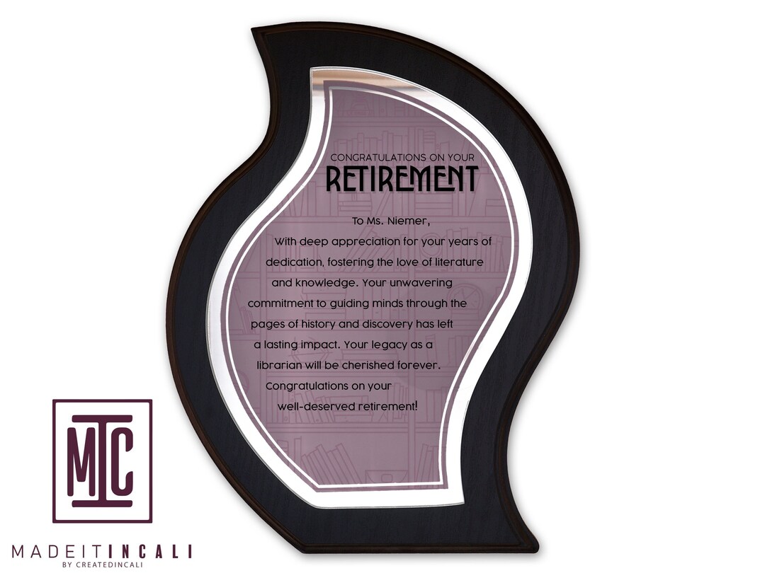 Librarian Retirement Plaque, Gift for Librarian, Custom Retirement ...